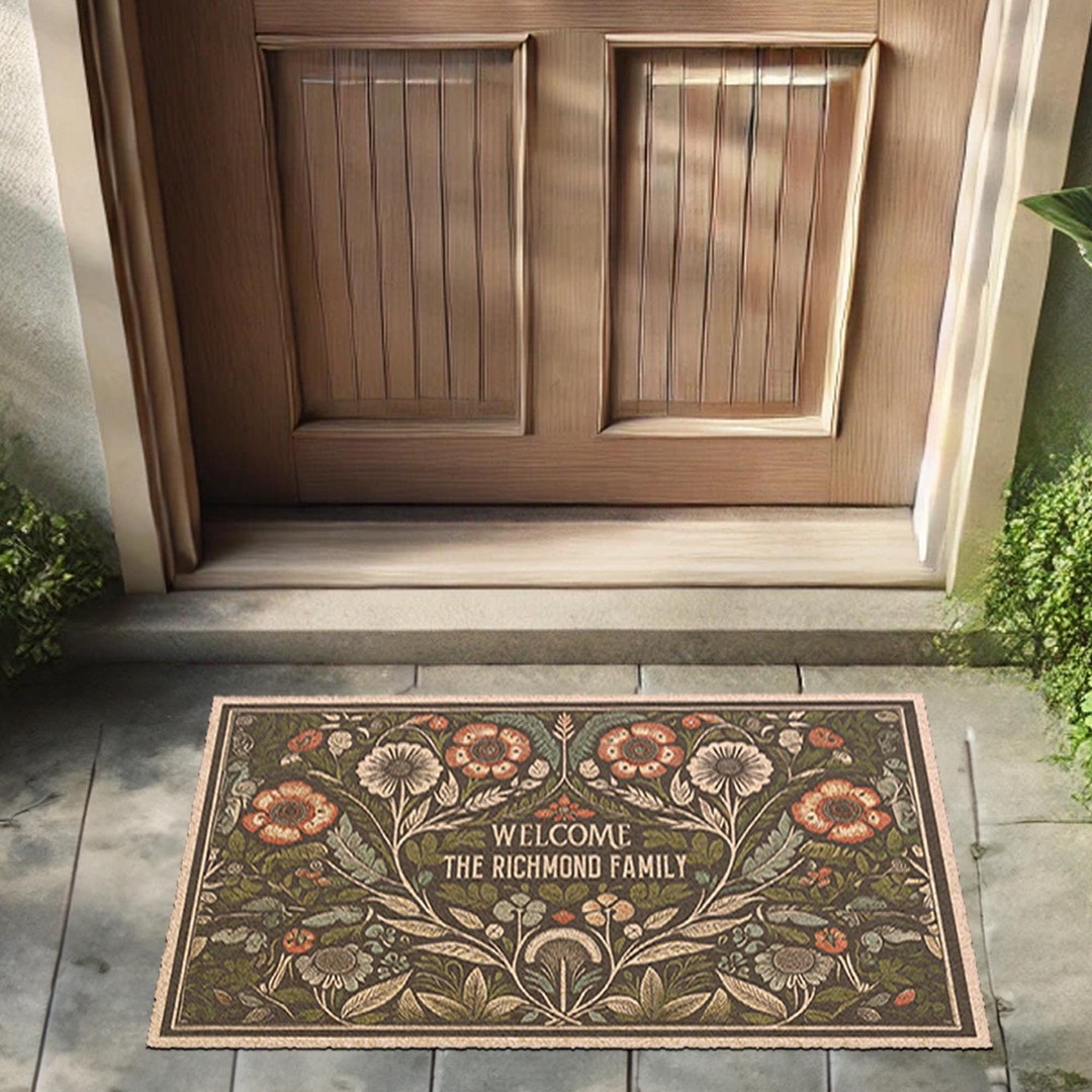 Custom William Morris-inspired Coir Door Mat - Personalized Botanical ...