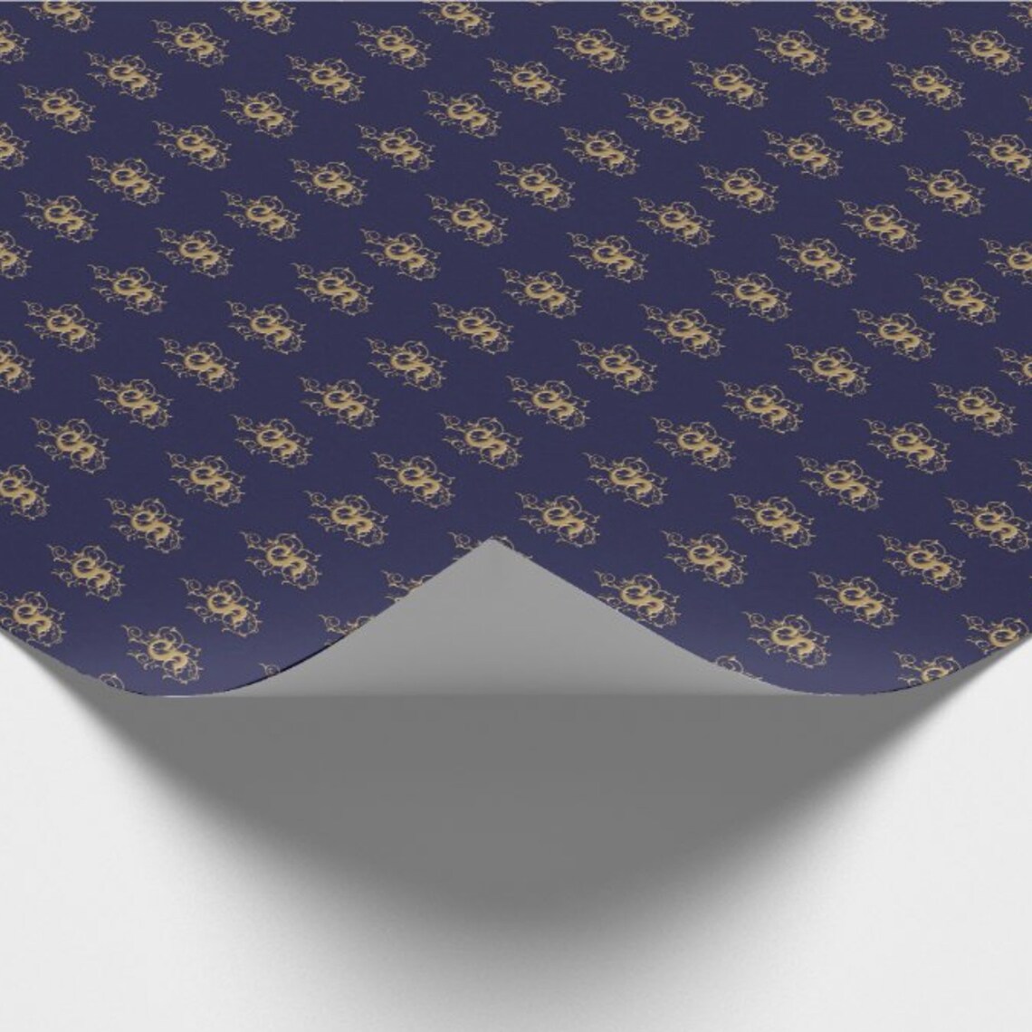 Navy & Gold Monogram Wrapping Paper – Elegant Filigree, Set of 5 Sheets ...