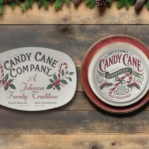 Custom Farmhouse Candy Cane Plate & Platter | Red Green Beige Christmas ...