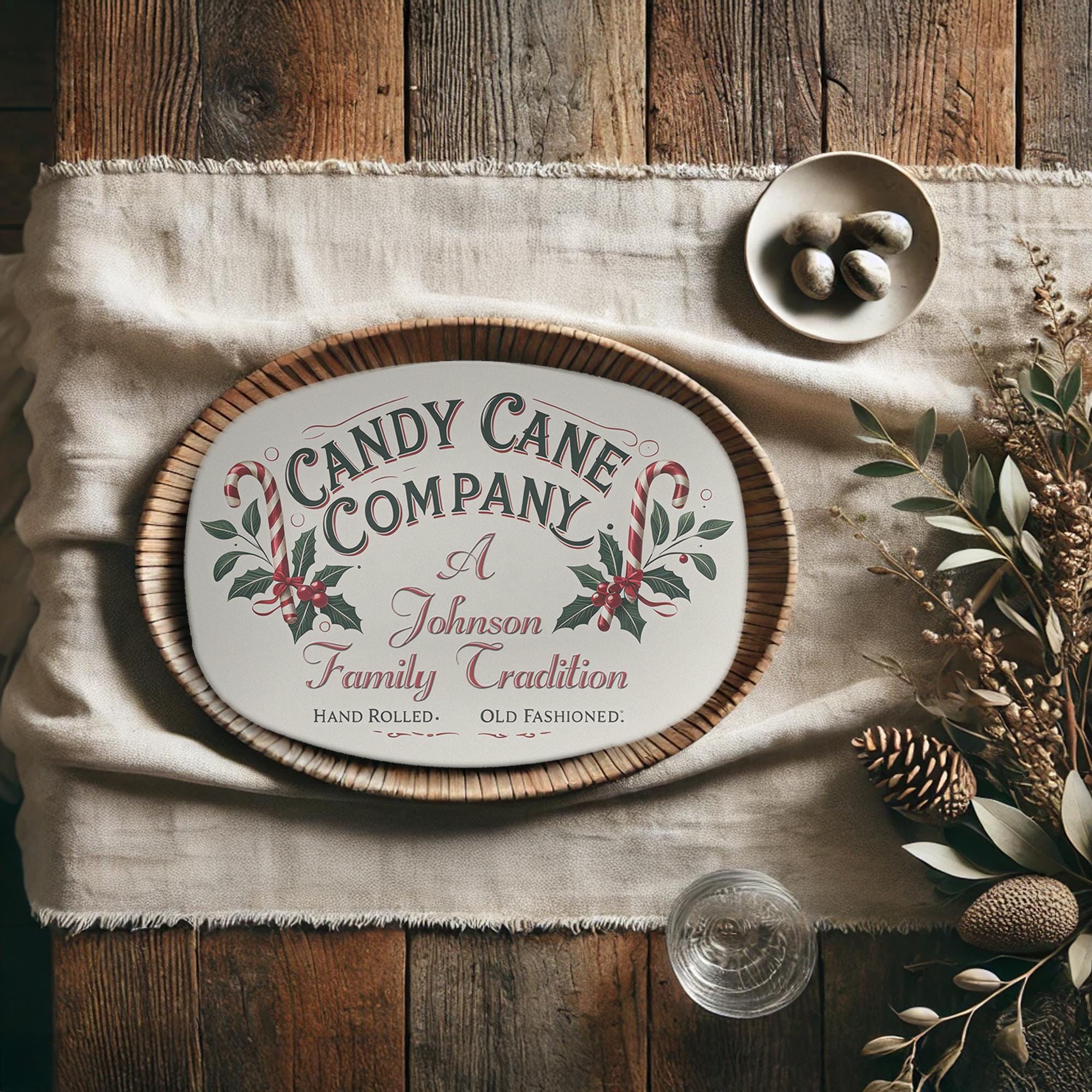 Custom Farmhouse Candy Cane Plate & Platter | Red Green Beige Christmas ...