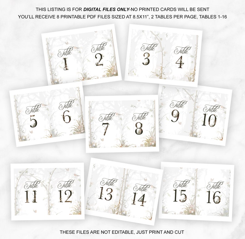 Enchanted Forest Table Numbers Secret Garden Digital File - Etsy