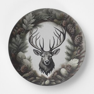 Custom Stag Plate & Platter, Monogram Woodland Rustic, Sage Green ...