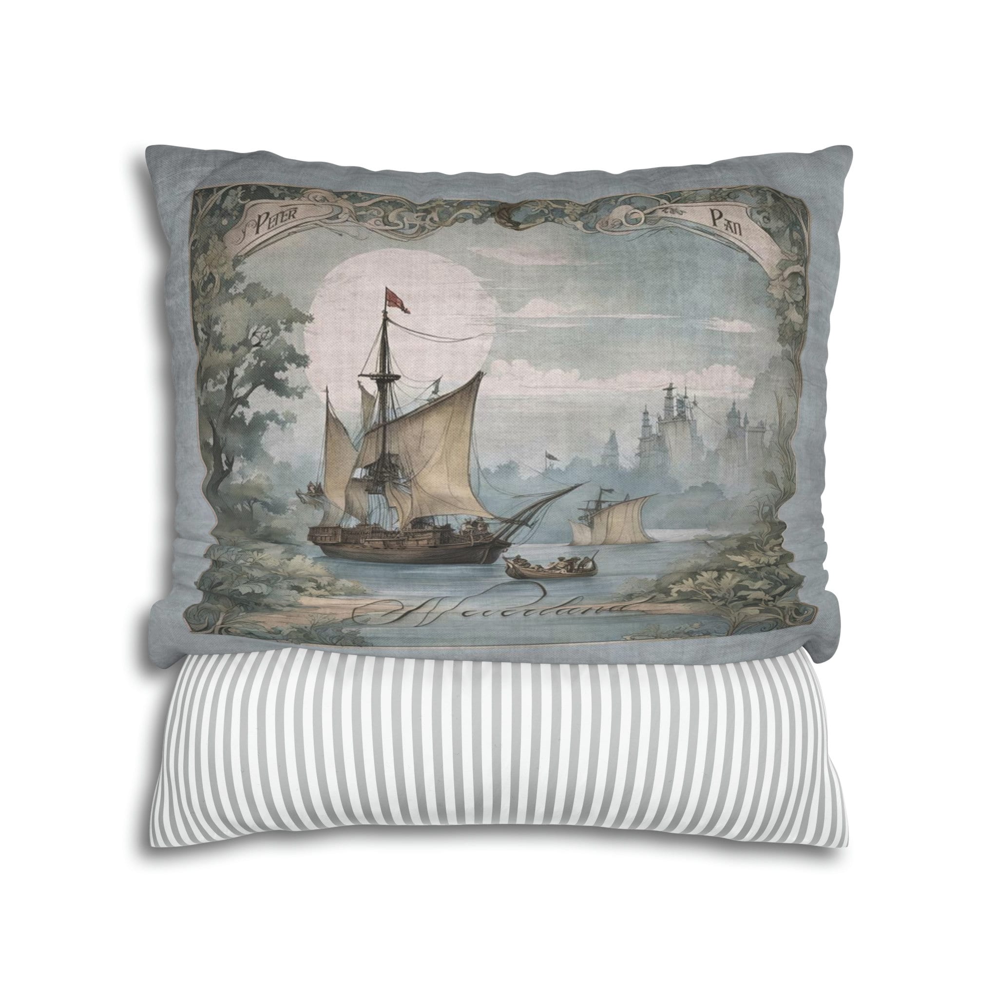 Vintage Pirate Ship Pillow – Coastal Nursery Decor, Neverland Adventure ...