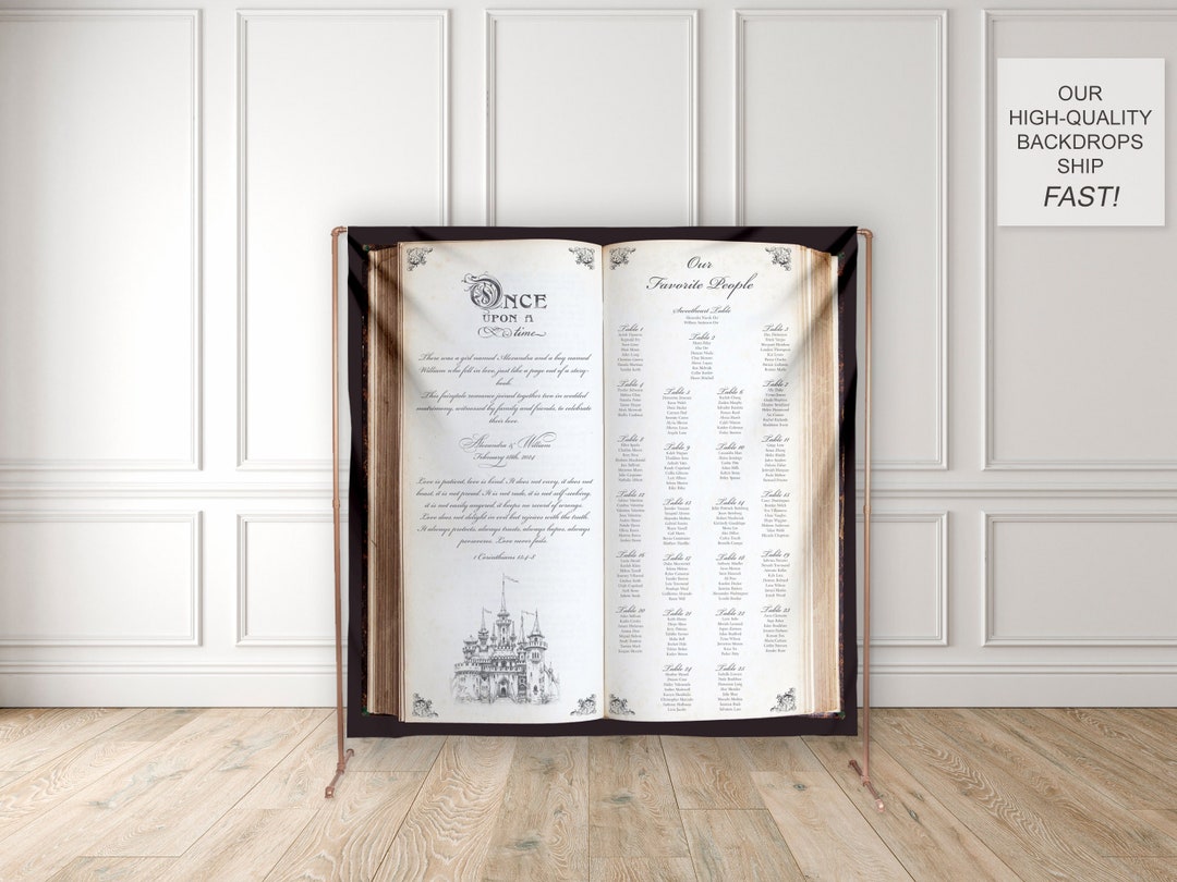 Fairytale Seating Chart Backdrop | Vintage Open Book | Elegant Once ...
