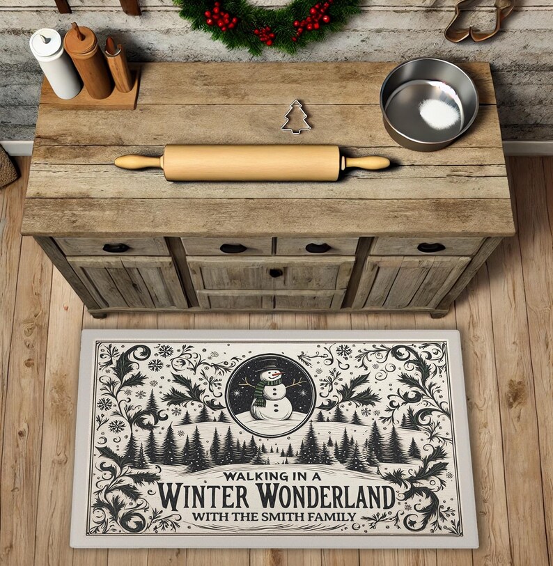Winter Wonderland Snowman Design Rug, Personalized Christmas Rug ...