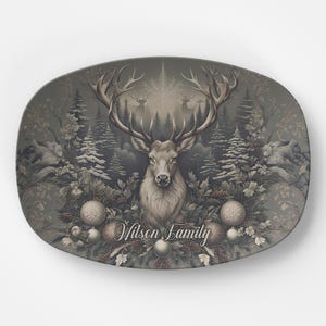 Woodland Deer Christmas Platter, Rustic Christmas Decor, Personalized ...