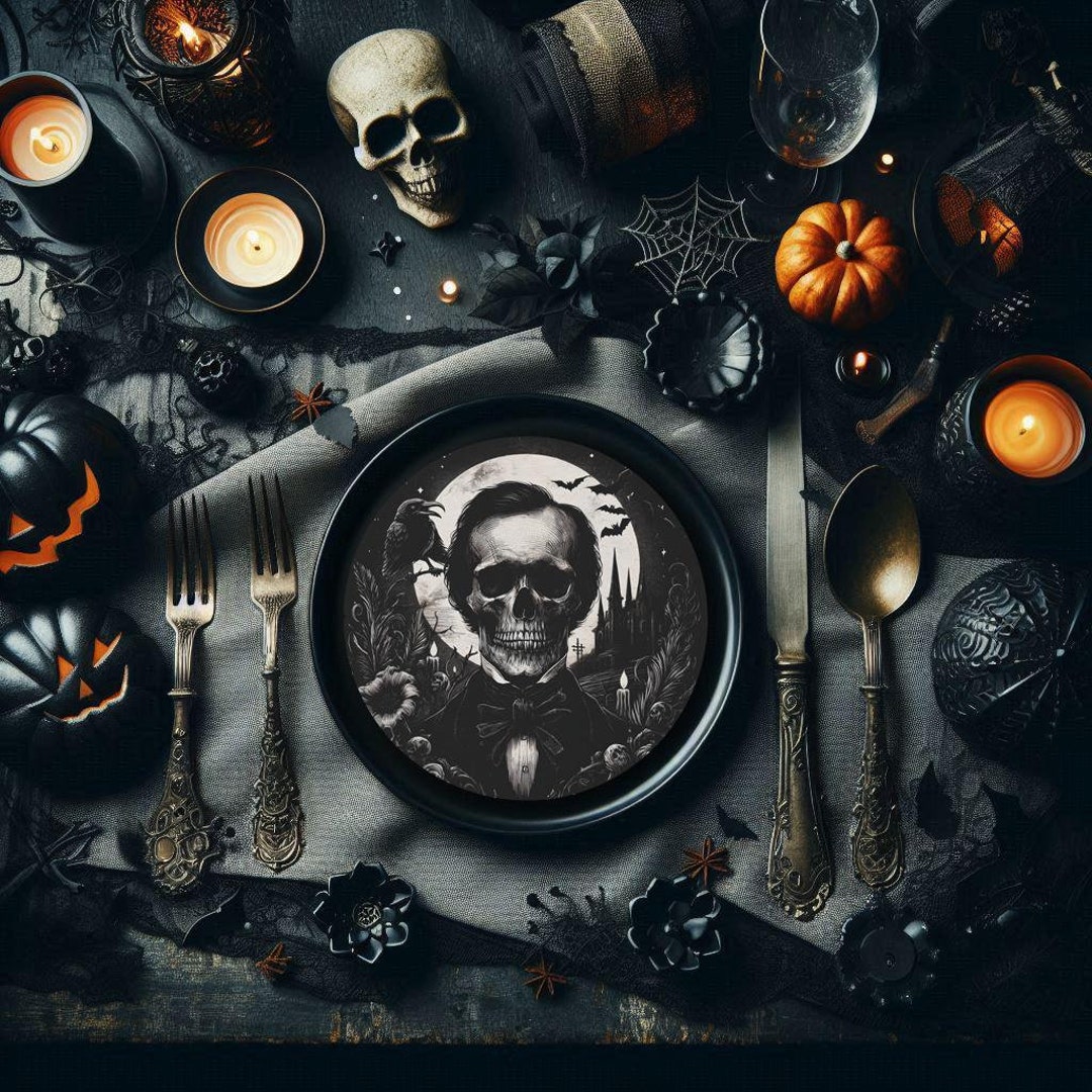 Victorian Gothic Skeleton Plate & Platter, Edgar Allan Poe, Unique ...