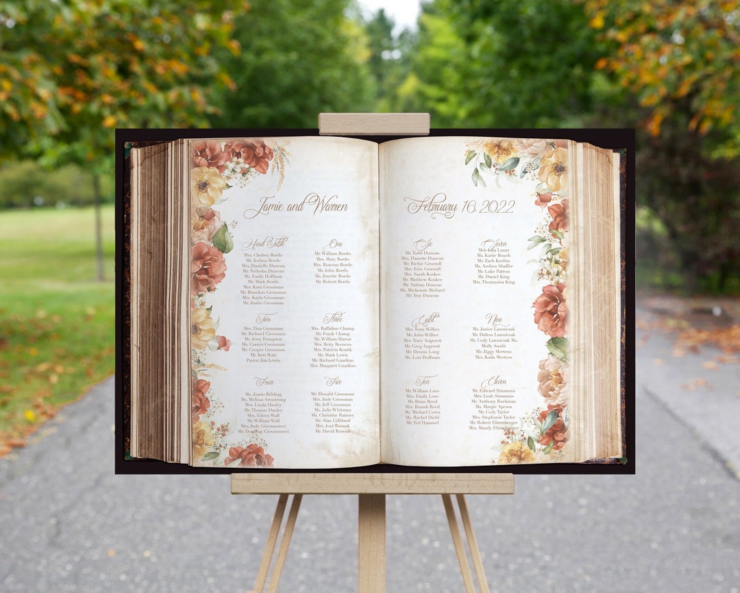 Fall Wedding Seating Chart - Open Book - Fall Florals - Printed Seating ...