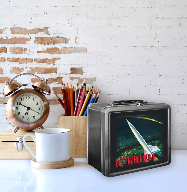 Personalized Lunch Box Rocket Ship Moon Metal Lunch Box Tin - Etsy