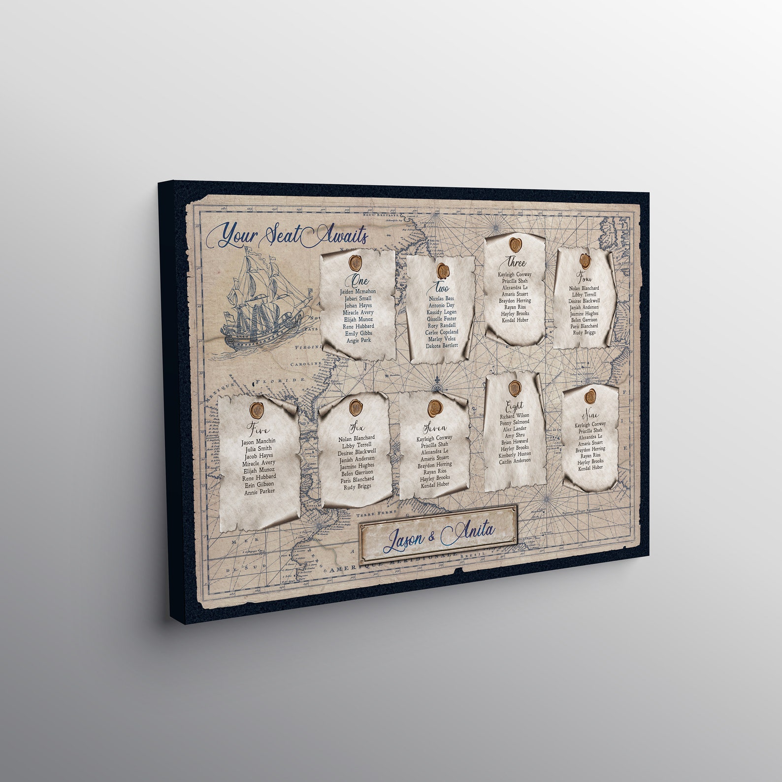 Nautical Seating Chart - Navy Blue - Beach Wedding - Find Your Seat ...