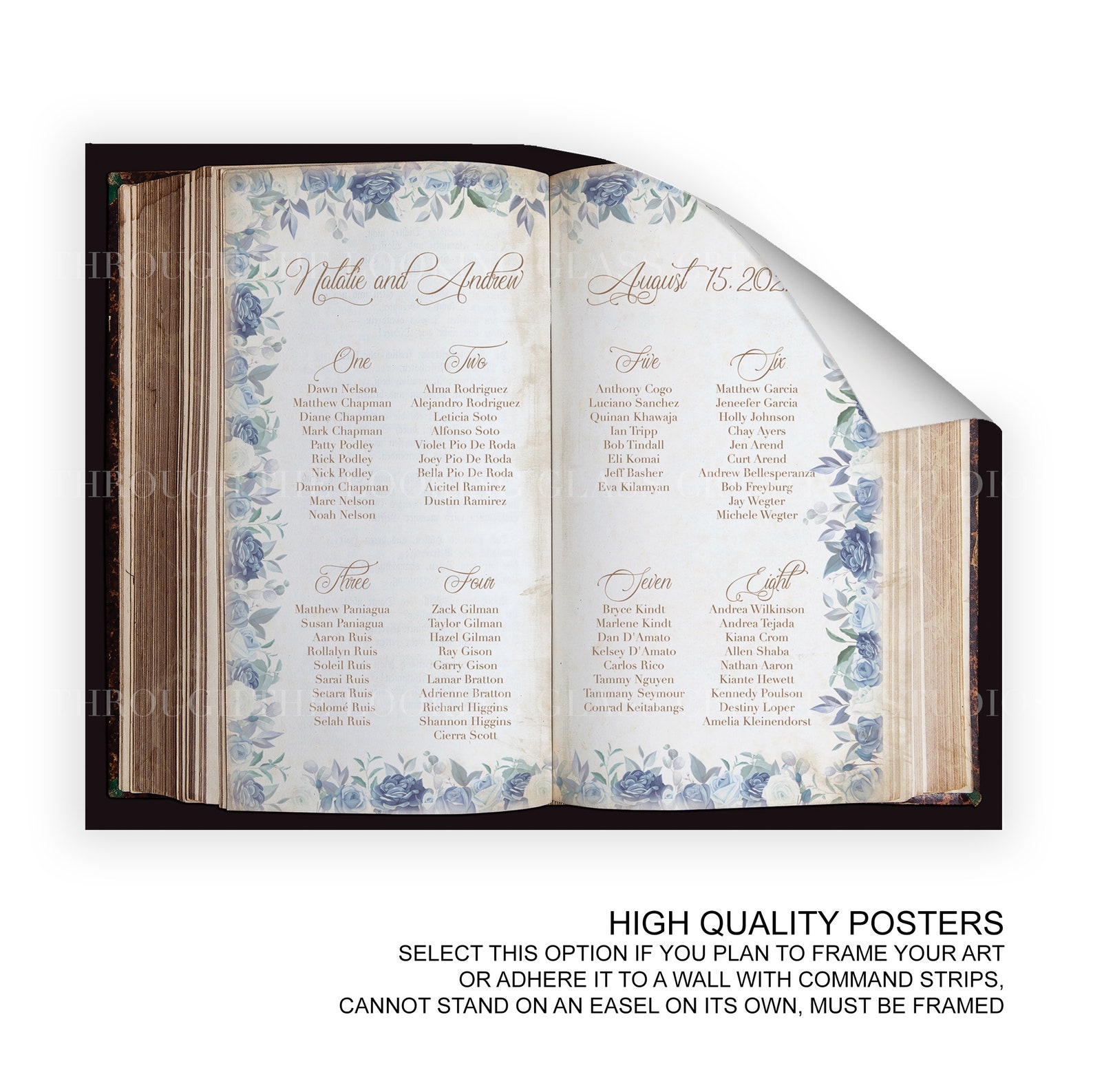 Book Seating Chart With Blue Flowers for a Fairytale Wedding, Storybook ...