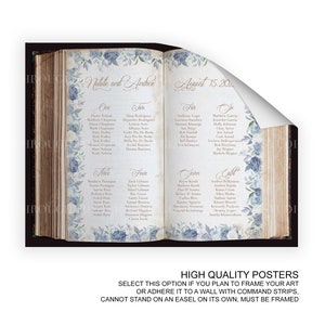 Book Seating Chart With Blue Flowers for a Fairytale Wedding, Storybook ...
