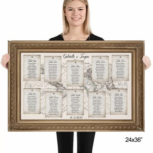 Map Seating Chart - Unique Find Your Seat Sign - Vintage Gold Frame ...
