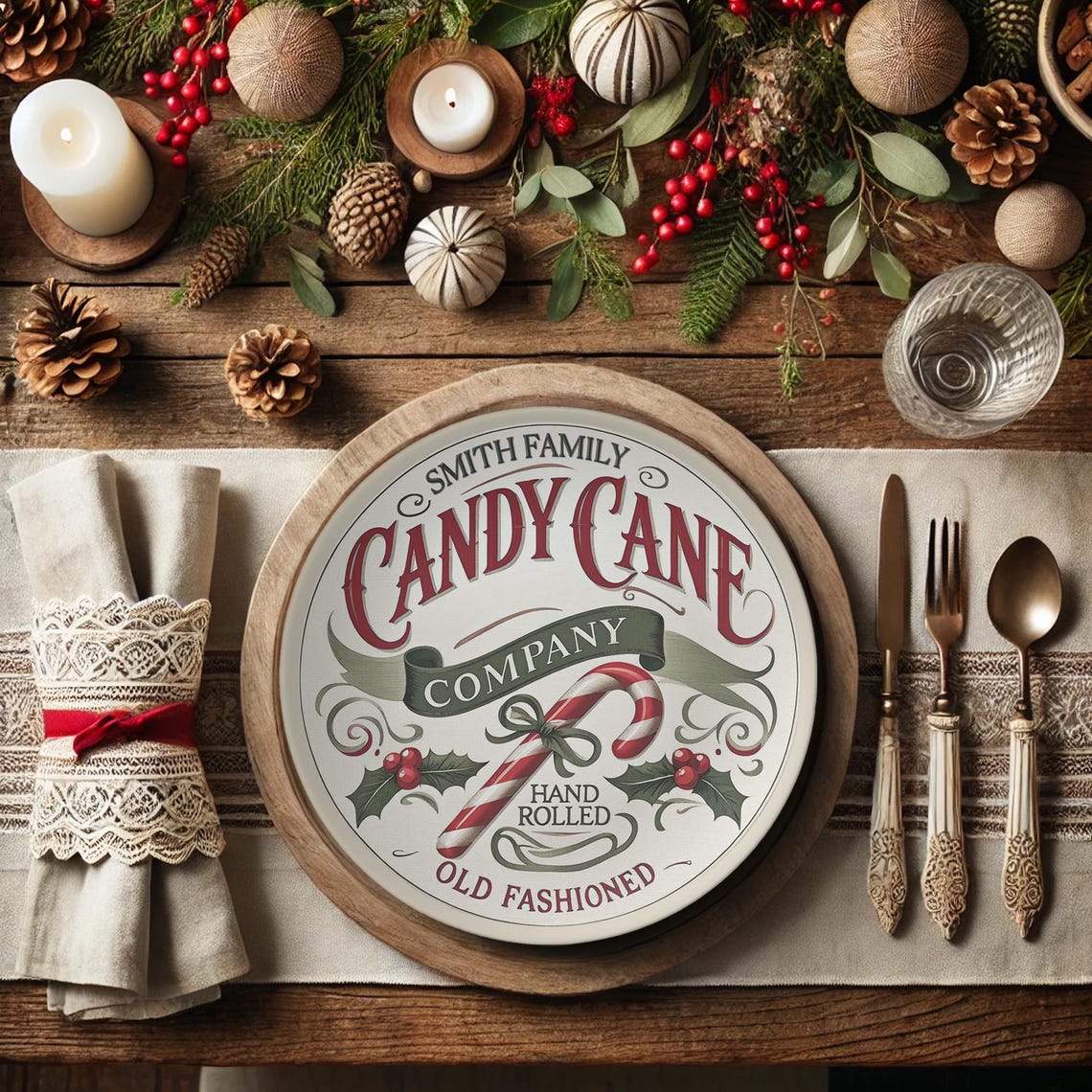 Custom Farmhouse Candy Cane Plate & Platter | Red Green Beige Christmas ...