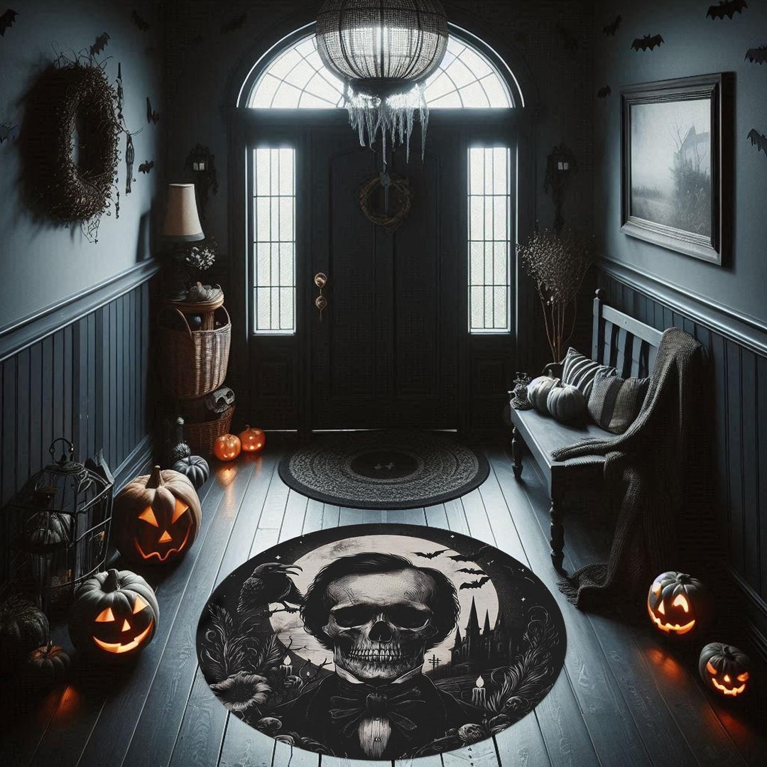 Victorian Gothic Skeleton Round Area Rug, Edgar Allan Poe, Halloween ...
