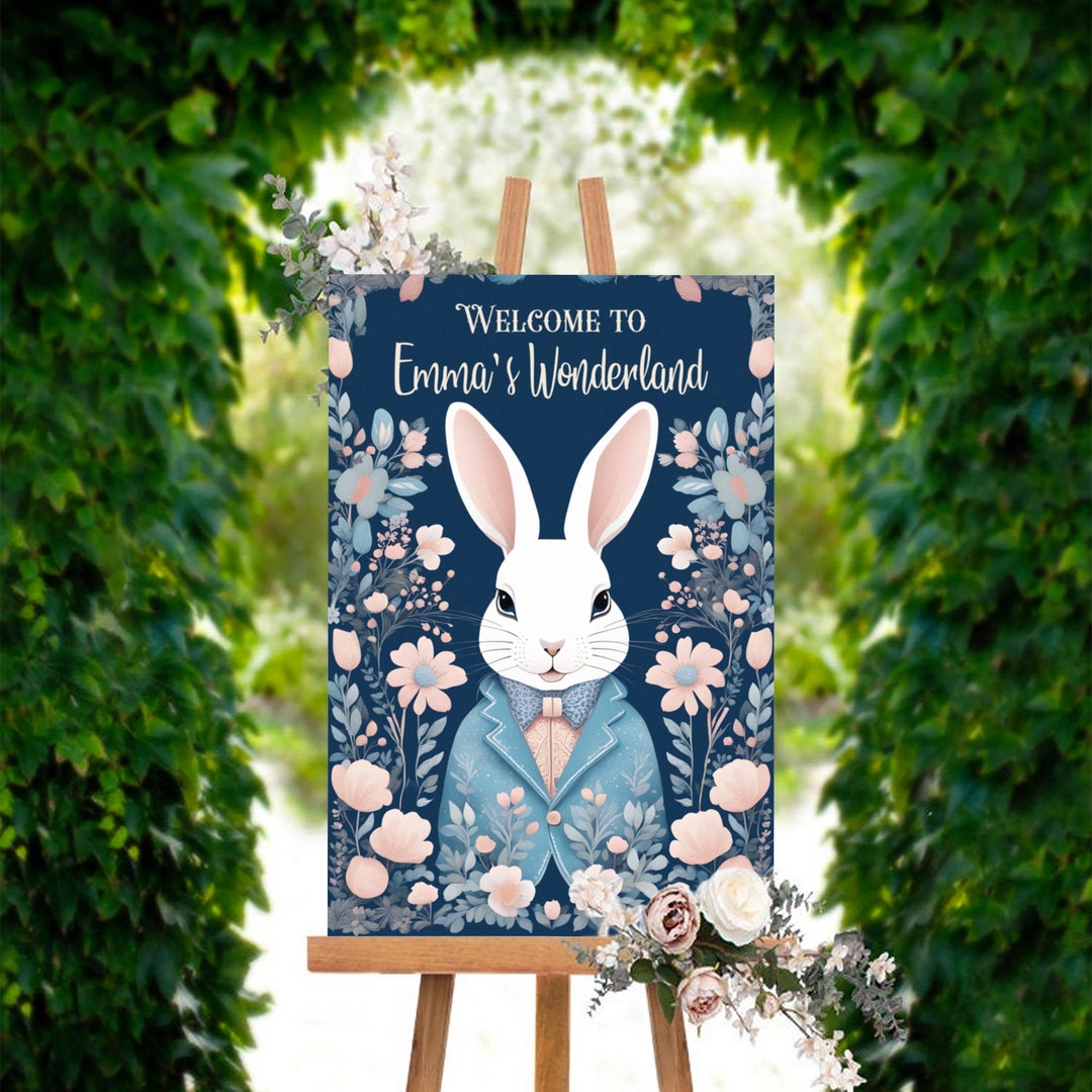 Personalized White Rabbit Welcome Sign - Alice in Wonderland Inspired ...