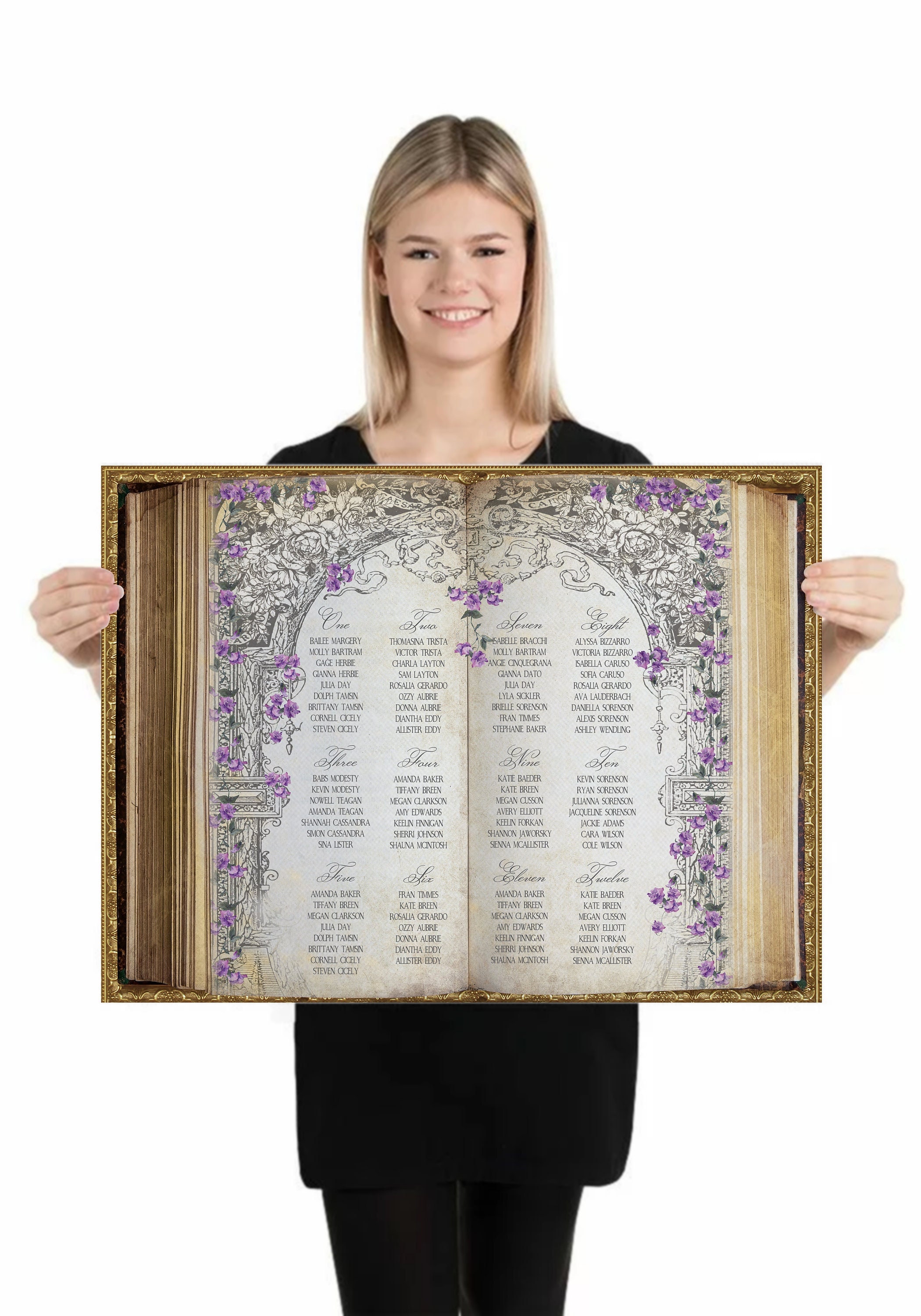 Rapunzel Storybook Wedding Seating Chart, Purple Floral Open Book ...