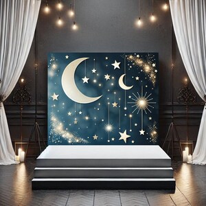 Whimsical Moon and Stars Baby Shower Backdrop - Blue Yellow White ...