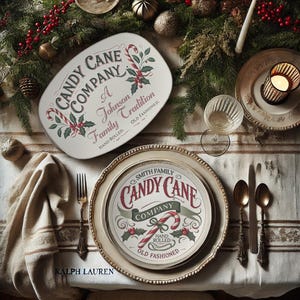Custom Farmhouse Candy Cane Plate & Platter | Red Green Beige Christmas ...