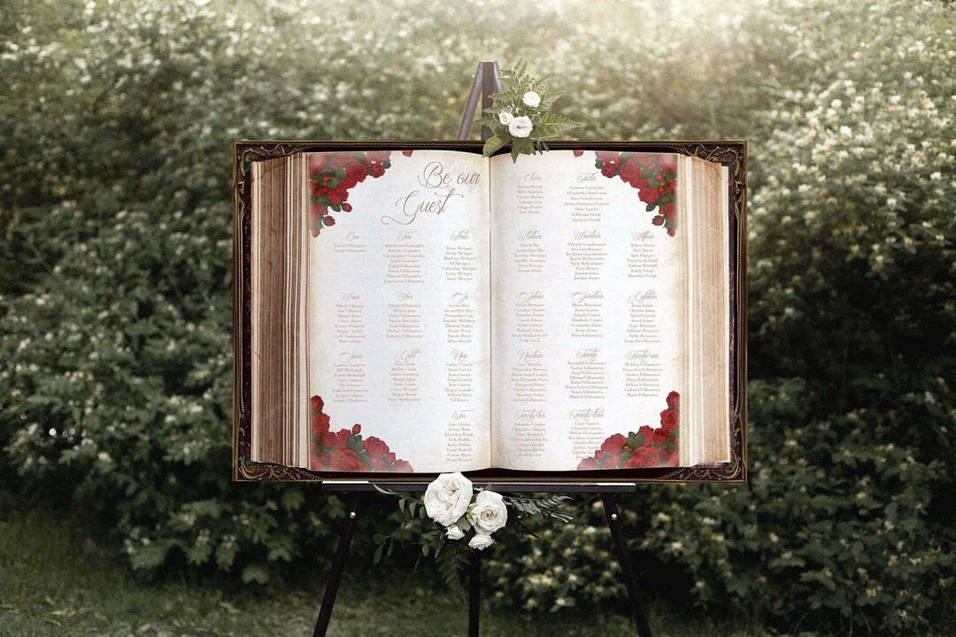 Red Rose Storybook Seating Chart - Be Our Guest Fairytale Wedding Sign ...