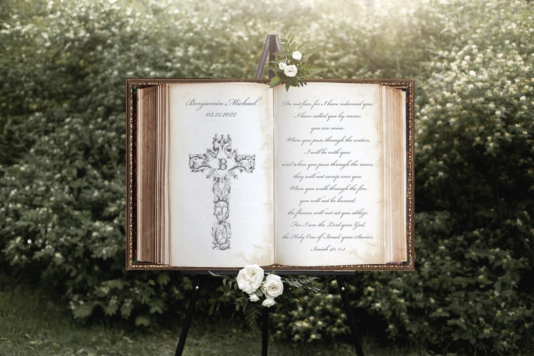 Baptism Cross Book Sign, Christening, God Bless, Custom, Open Book Art ...
