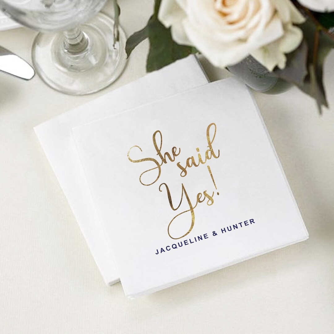 She Said Yes Napkins, Engagement Napkin, Engagement Decor, Cocktail ...