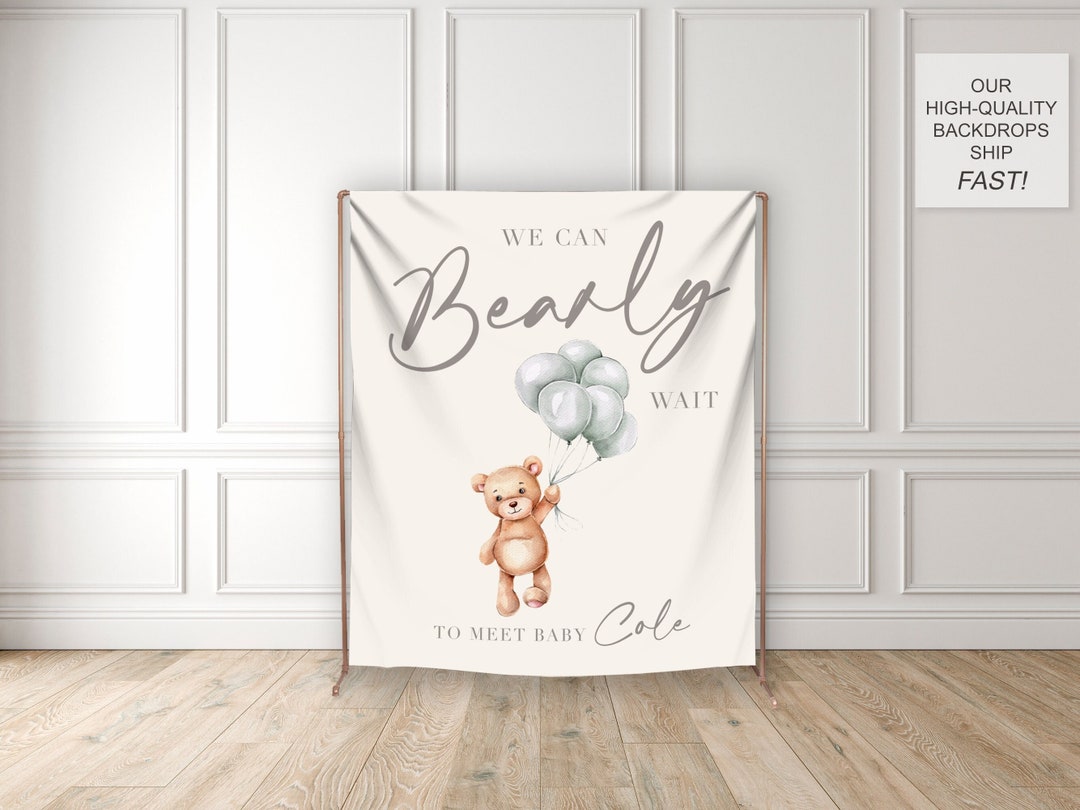Teddy Bear Backdrop With Balloons and Beige Background, We Can Bearly ...