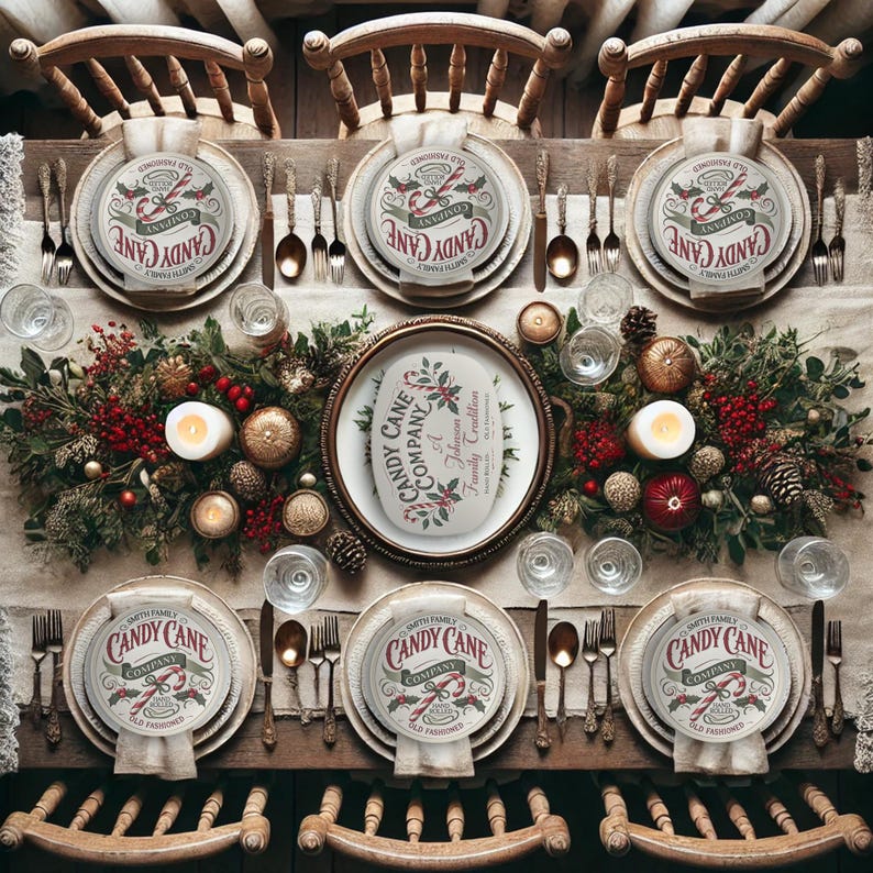 Custom Farmhouse Candy Cane Plate & Platter | Red Green Beige Christmas ...