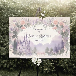 Fairytale Welcome Sign in Pink and Purple With Castle, Once Upon a Time ...