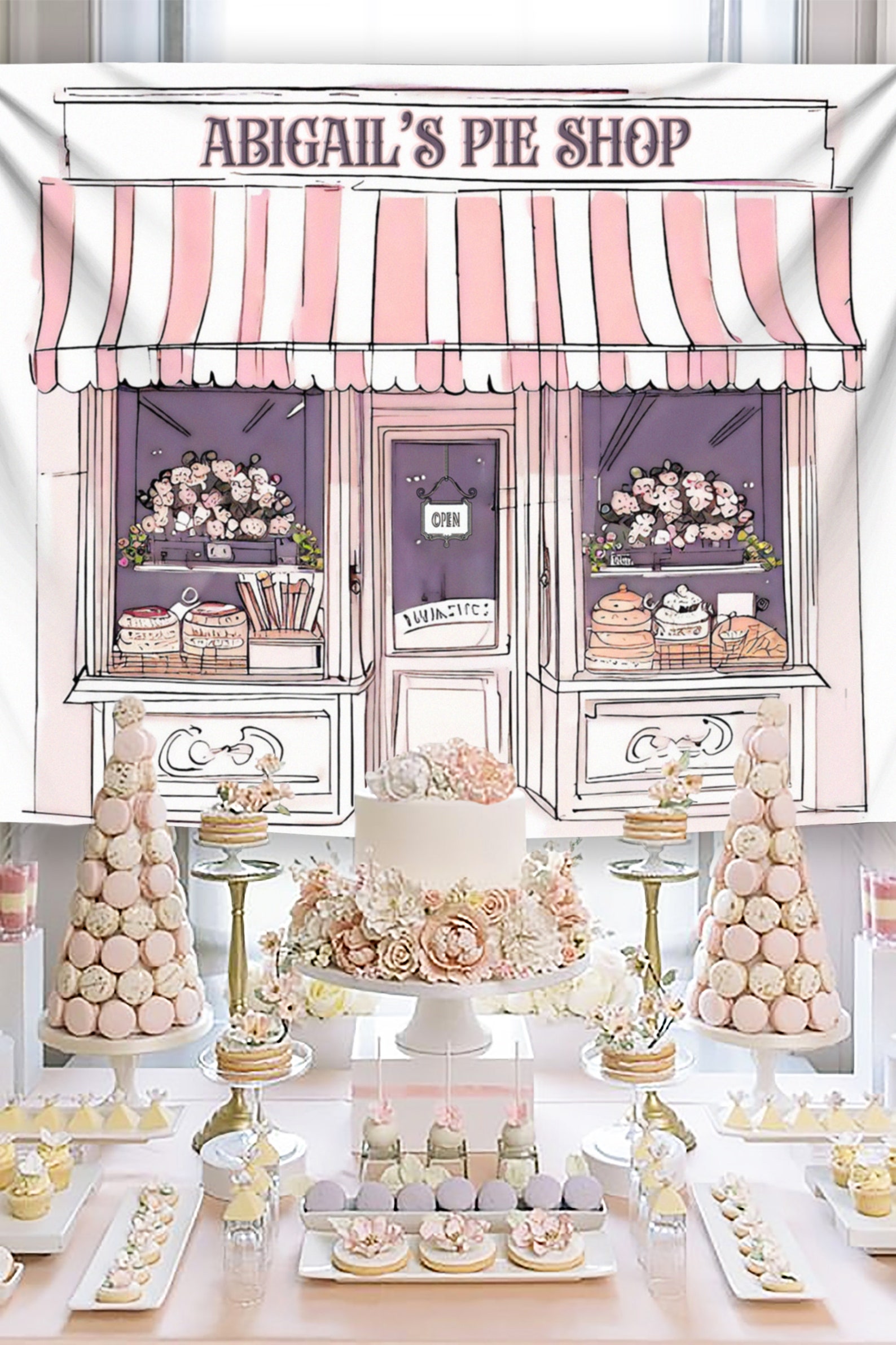 Patisserie Backdrop, Pink Stripes, Pie Shop, Storefront, Birthday Party ...