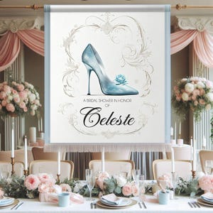 Pale Blue Glass Slipper Vinyl Backdrop, Fairy Tale Gold Frame, Custom ...