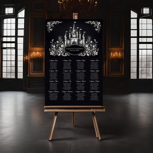 Whimsical Fairytale Castle Seating Chart, Black and White Wedding ...
