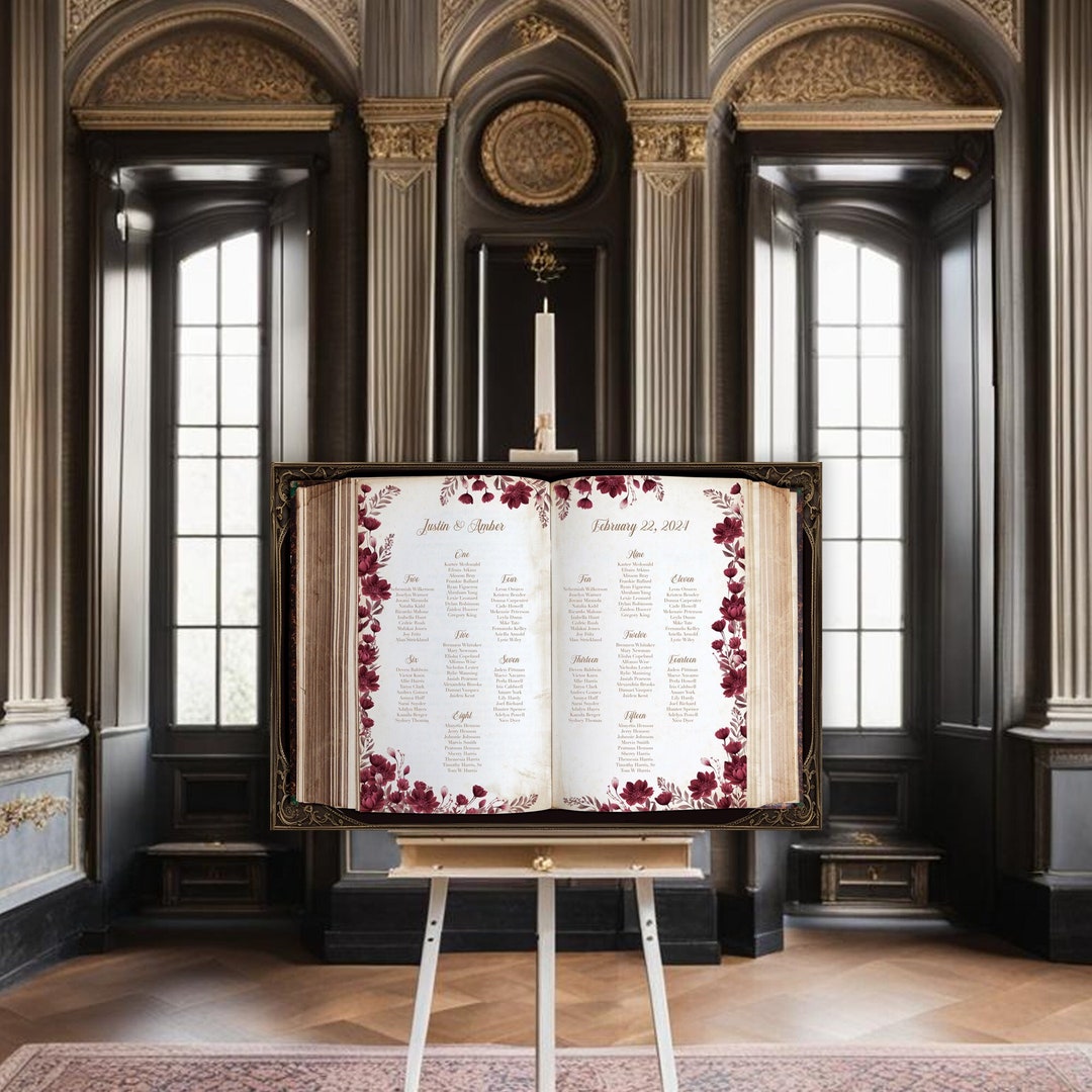 Book Seating Chart With Burgundy Flowers - Fairytale Wedding Sign ...