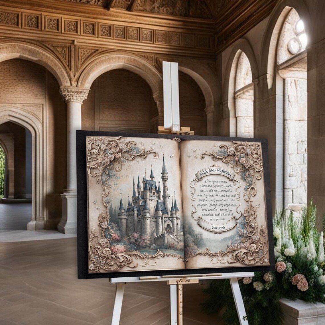 Elegant Fairytale Castle Wedding Welcome Sign - Vintage Open Book ...