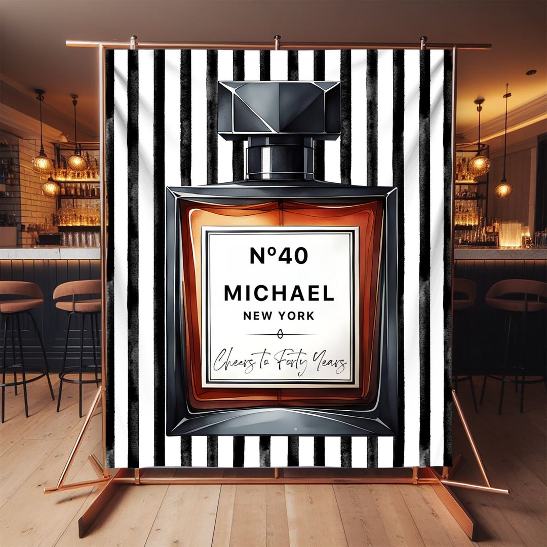 Birthday Backdrop for Men in a Designer Birthday Cologne Bottle Theme ...