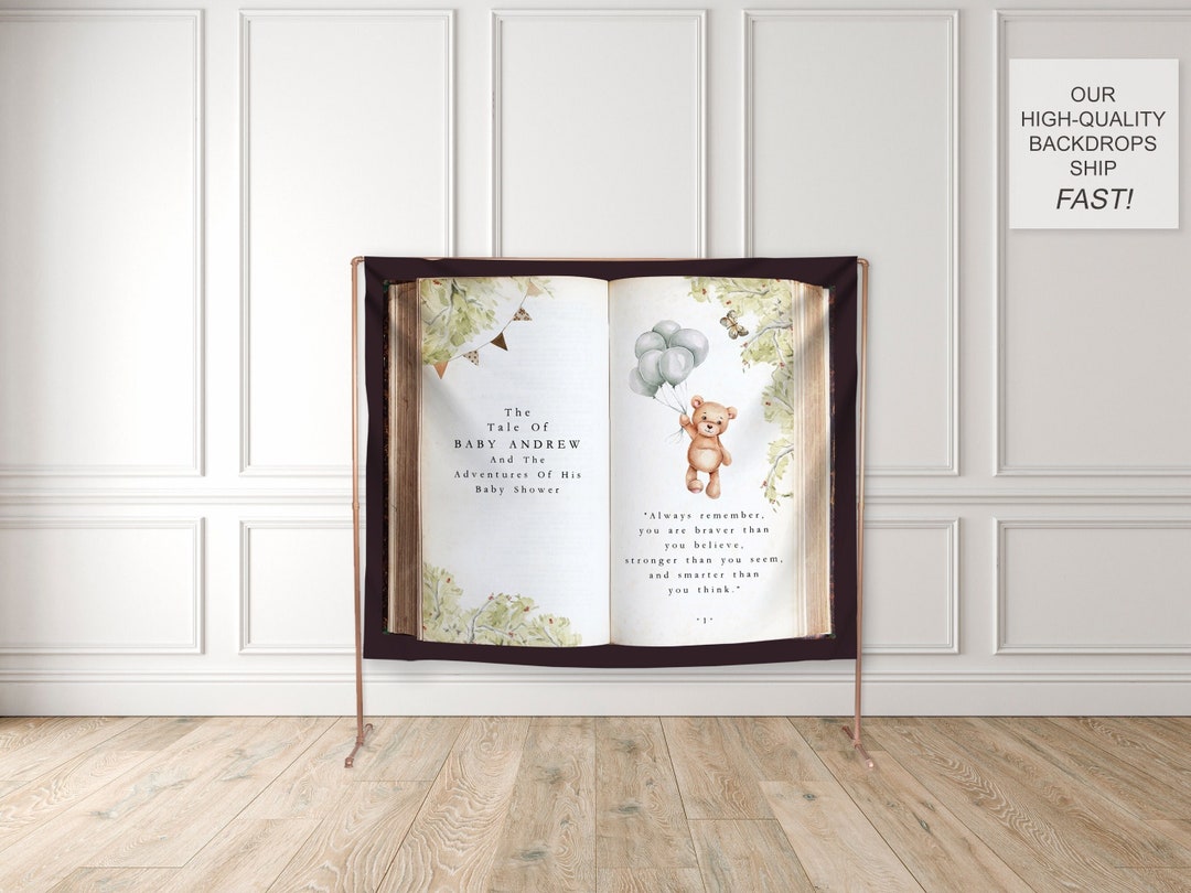 Storybook Backdrop Teddy Bear Balloons - Baby Shower Decor - First ...