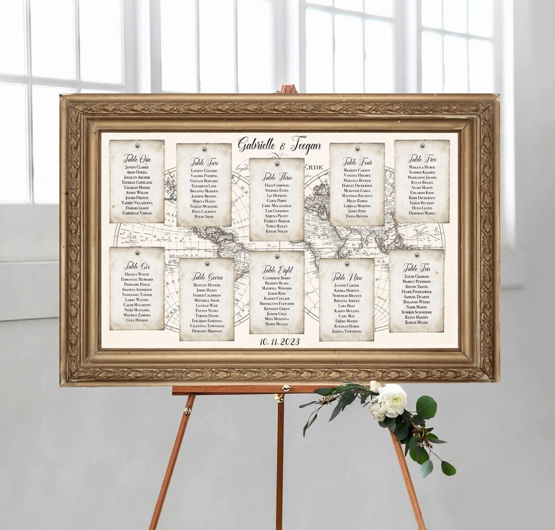 Vintage Map Travel Seating Chart Unique Find Your Seat Sign With ...