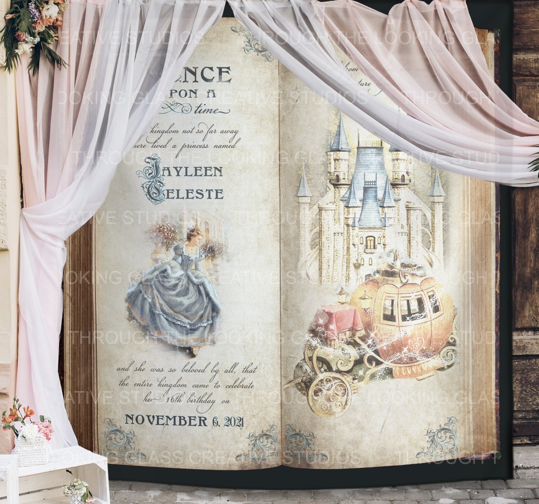 Book Backdrop With a Vintage Cinderella Theme - Elegant Once Upon a ...