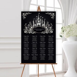 Whimsical Fairytale Castle Seating Chart, Black and White Wedding ...