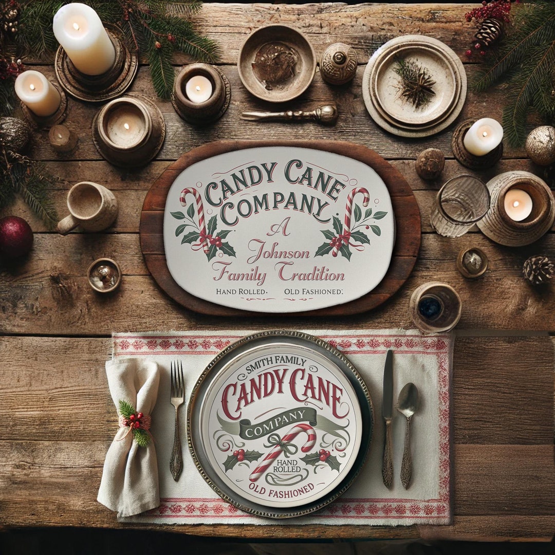 Custom Farmhouse Candy Cane Plate & Platter | Red Green Beige Christmas ...