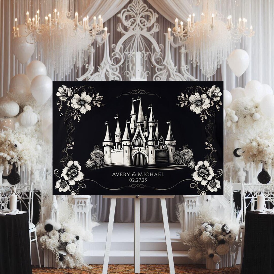 Fairytale Castle Welcome Sign - Black and White Princess Wedding Sign ...