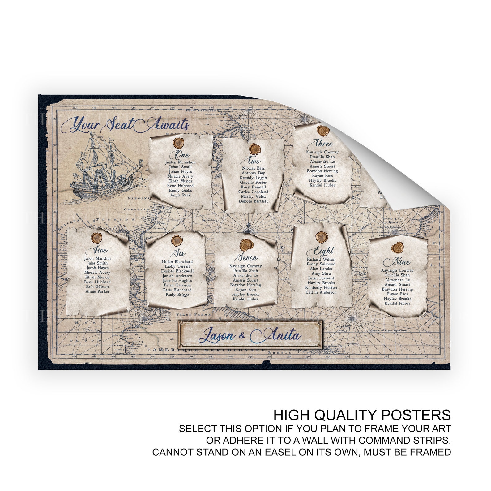 Nautical Seating Chart - Navy Blue - Beach Wedding - Find Your Seat ...