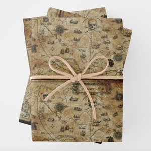 Vintage Pirate Treasure Map Wrapping Paper - Aged Distressed Patina ...