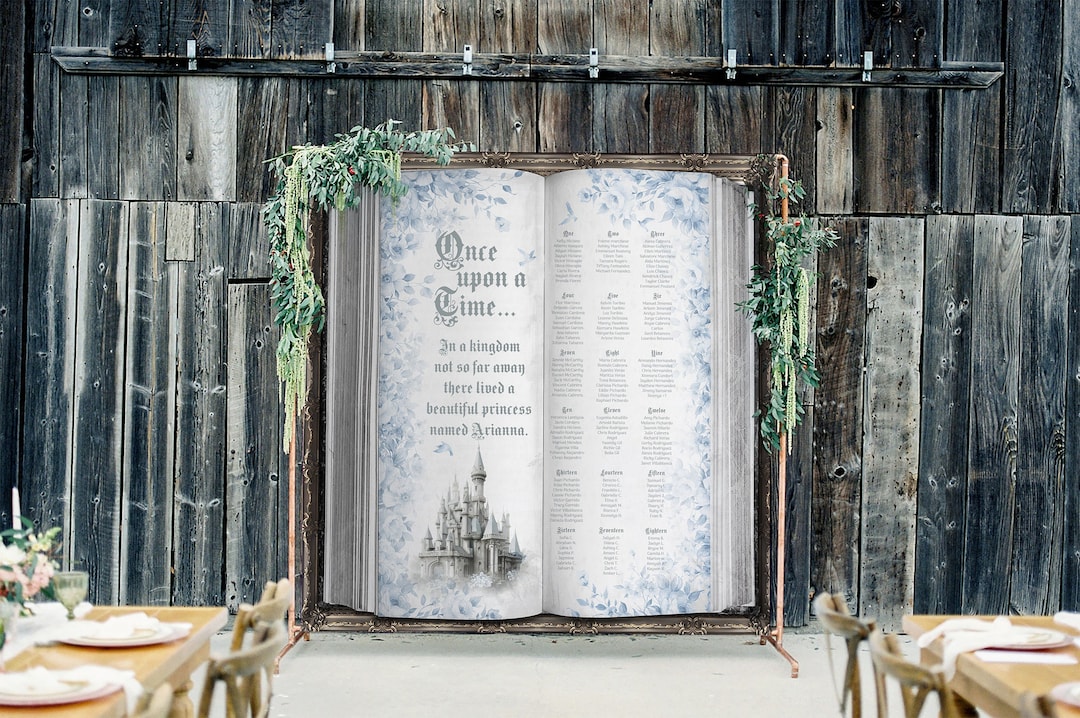 Seating Chart Backdrop With a Fairytale Castle and Blue Flowers - Open ...