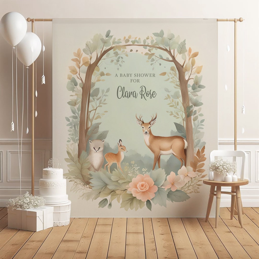 Woodland Animals Backdrop Customized - Boho Florals - Forest Theme ...