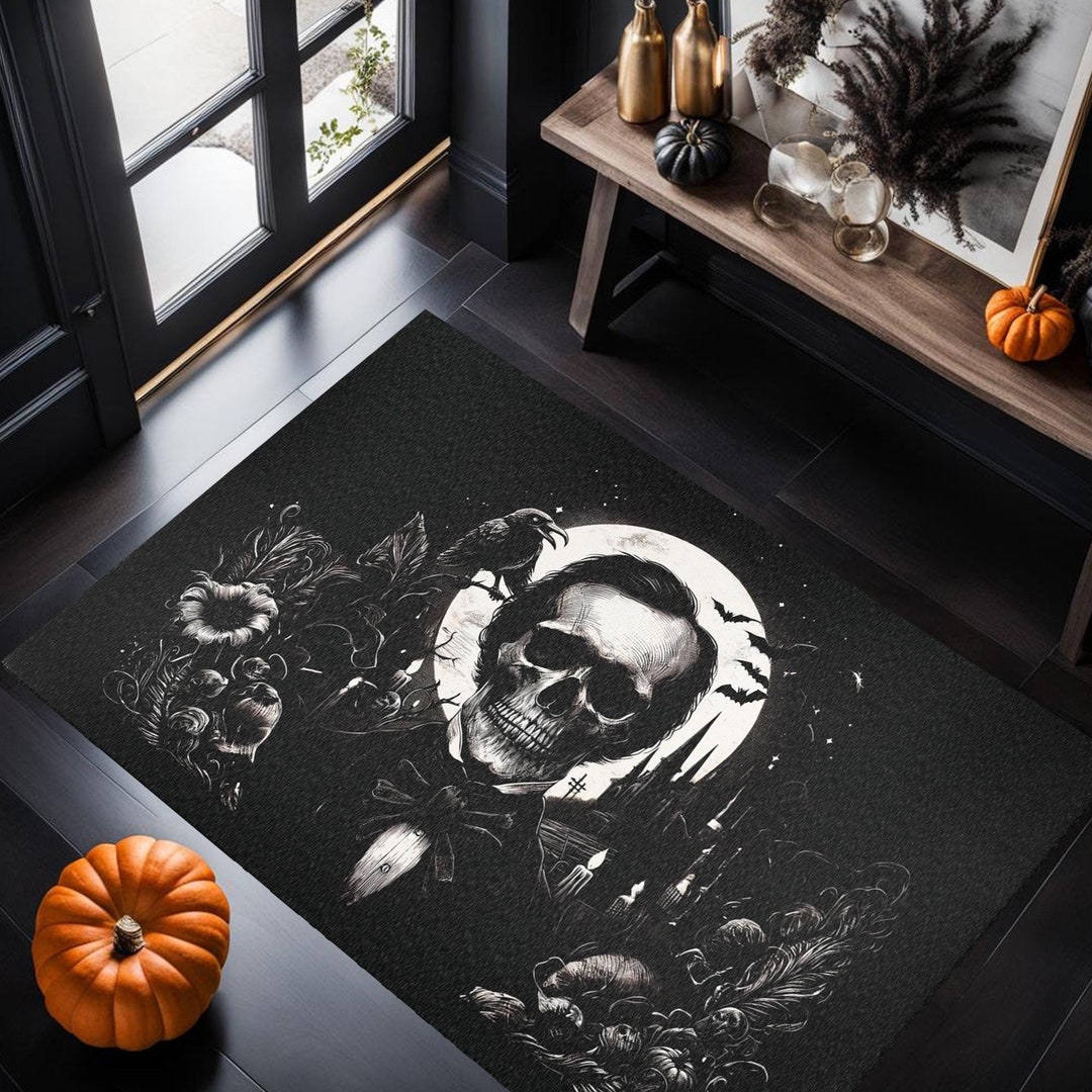 Victorian Gothic Skeleton Area Rug, Edgar Allan Poe, the Raven ...