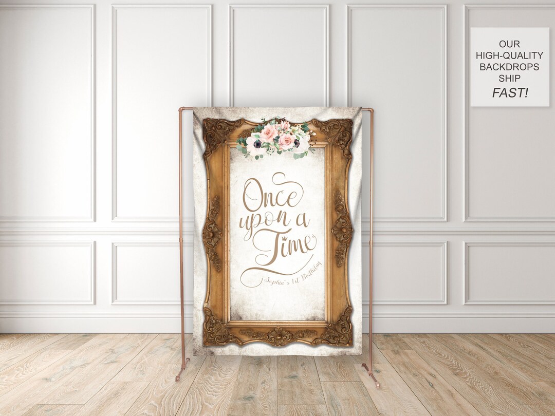 Once Upon a Time Backdrop - Vintage Gold Frame - Pale Pink and White ...