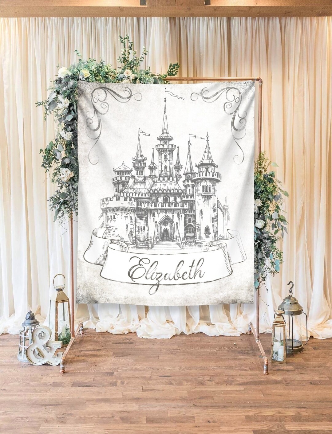 Princess Castle Backdrop in Ivory and Customized With Your Name, Once ...