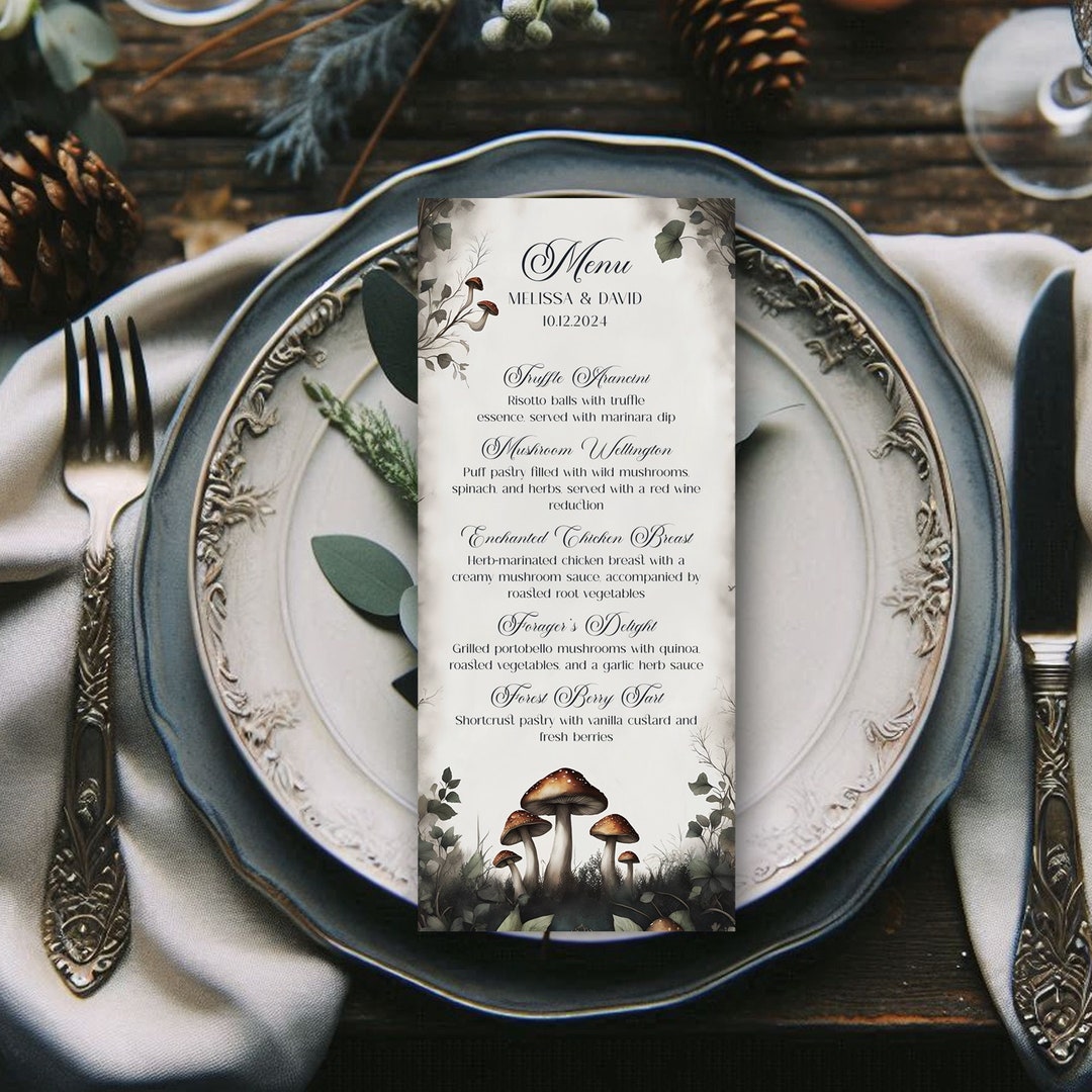 Printed Mushroom Forest Menus for Wedding, Set of 50 or More, Enchanted ...