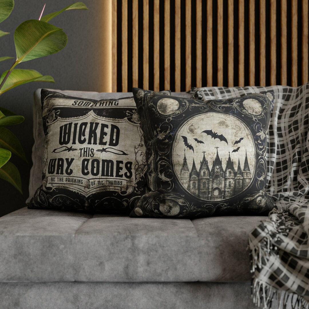 Something Wicked This Way Comes Pillow - Gothic Mansion With Bats ...
